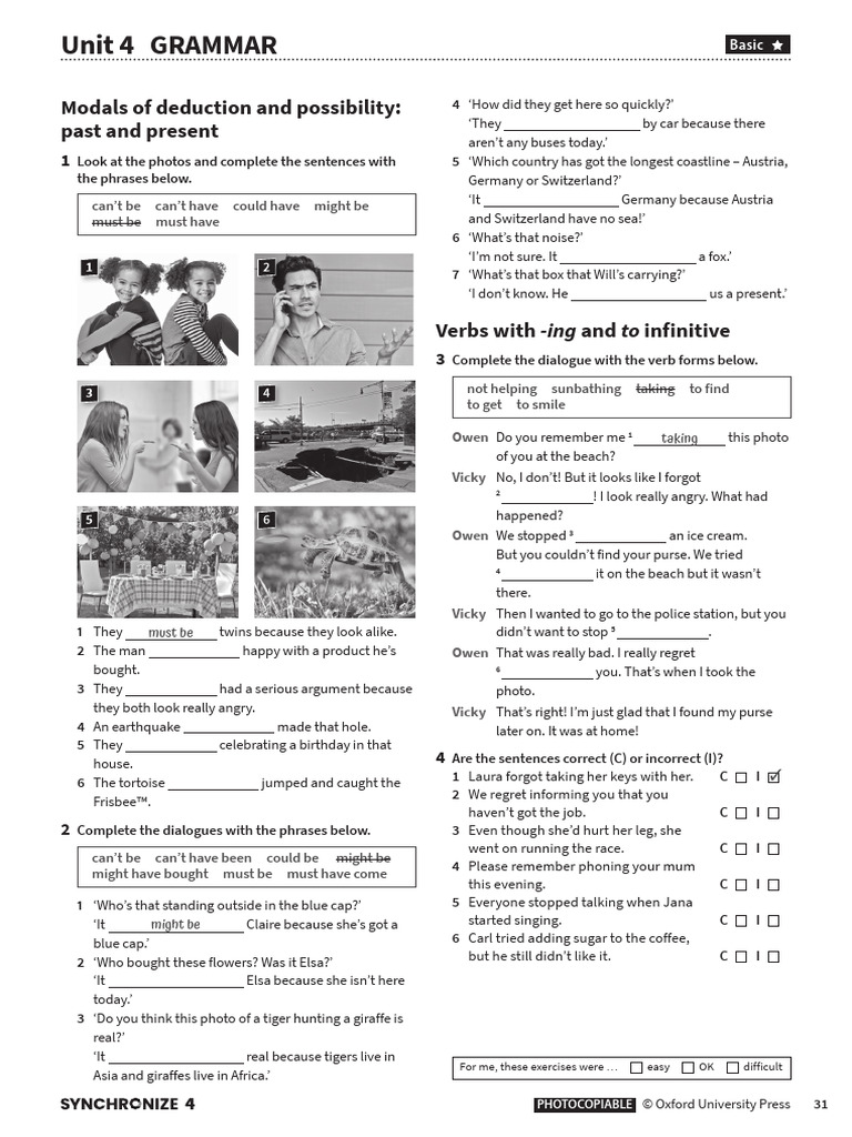 Synchronize4 TRB Worksheets Unit 4 Basic Grammar | PDF | Semantic Units | Language Mechanics