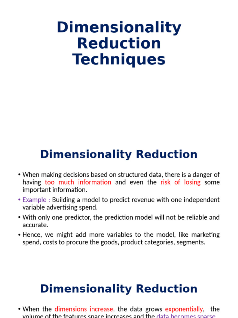 Dimensionality Reduction Techniques For ML Class | PDF | Principal ...