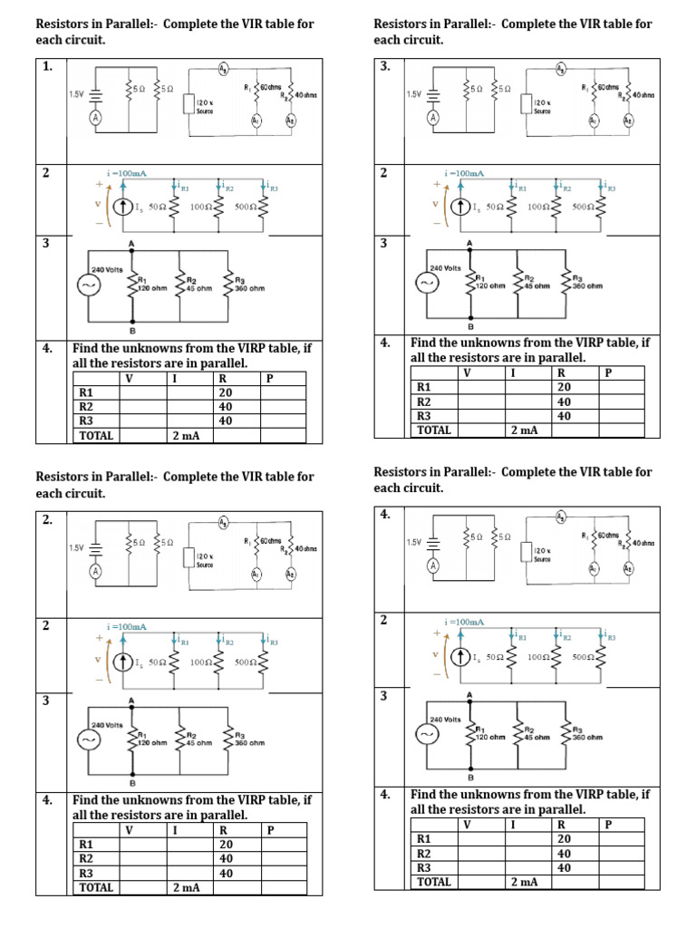 VIR Table Parallel Ckts 10adv | PDF
