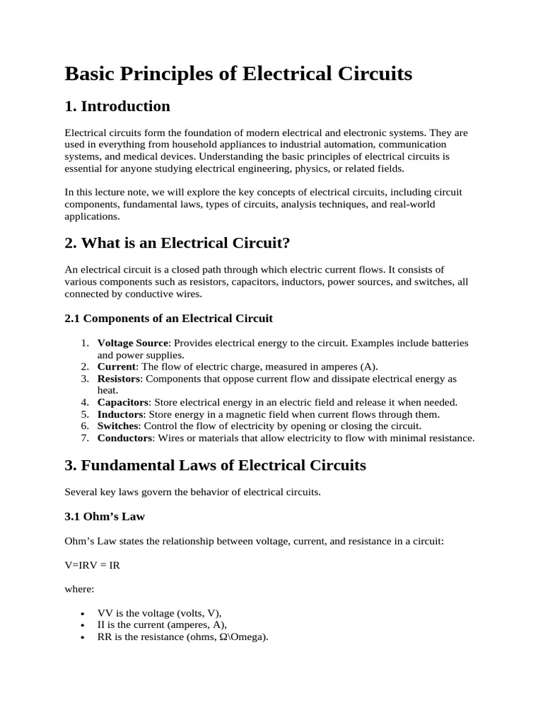 Basic Principles of Electrical Circuits | PDF | Electricity | Electrical Network
