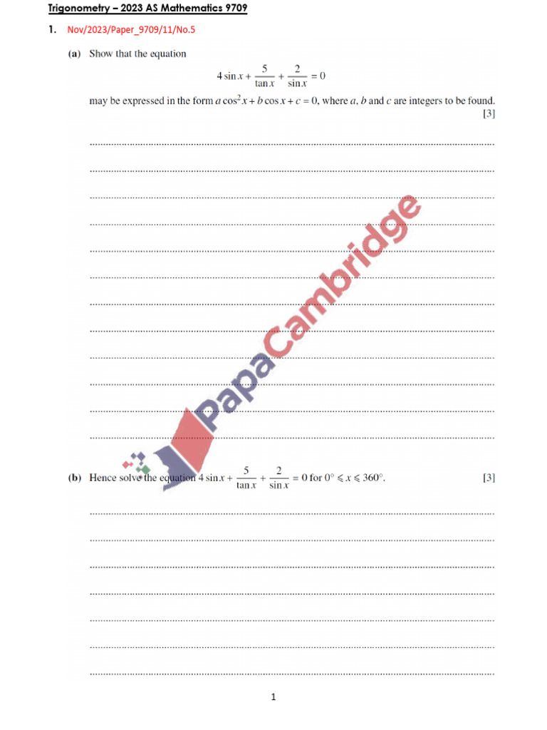 Trigonometry AS Math Papers 2023 | PDF