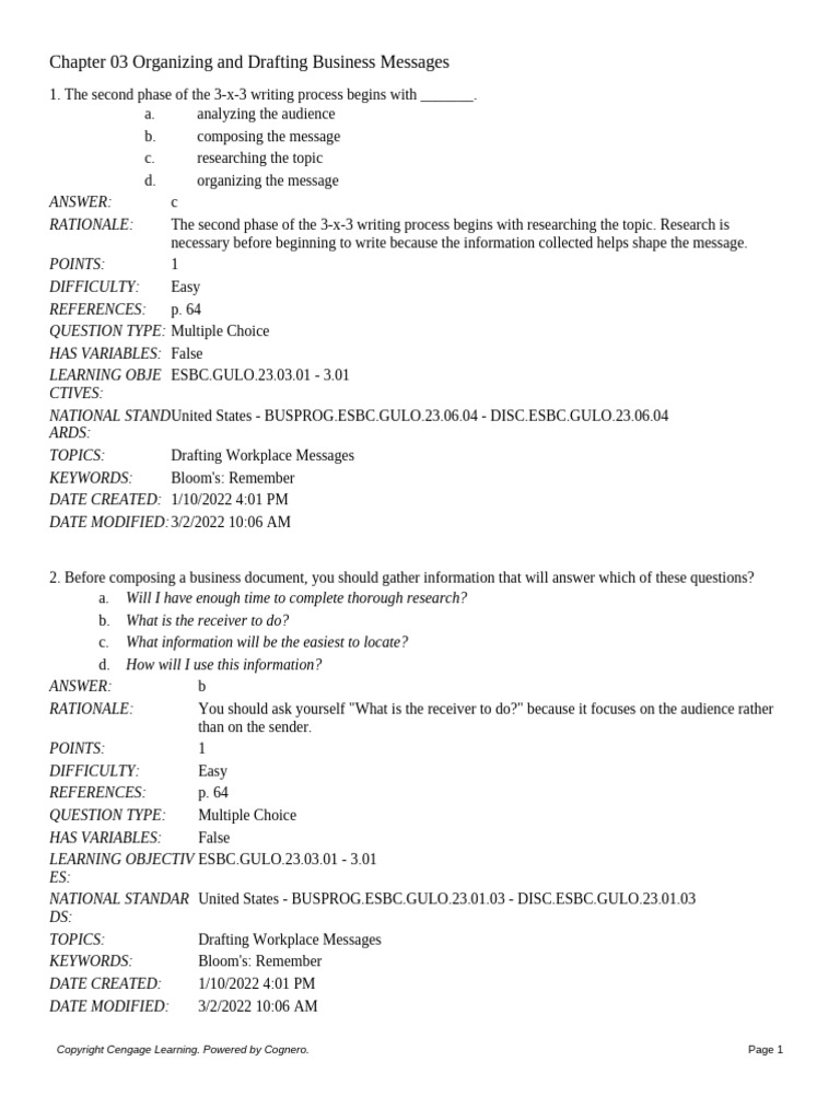 Chapter 03 Organizing and Drafting Business Messages | PDF | Comma | Language Mechanics