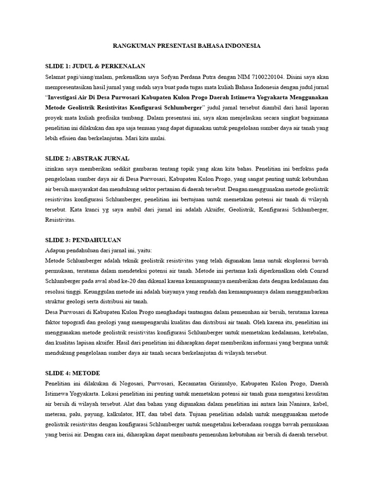 RANGKUMAN PRESENTASI BAHASA INDONESIA | PDF