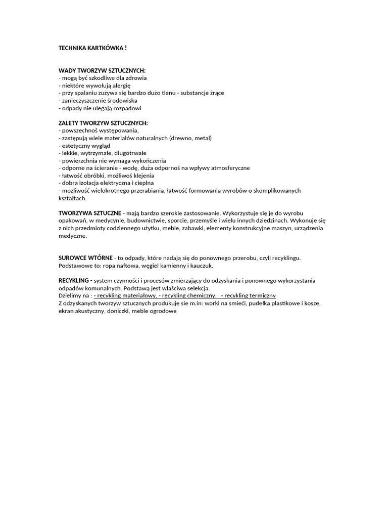 Technika Tworzywa Sztuczne | PDF