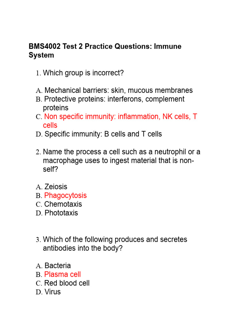 Immune System Test 2 Practice Questions | PDF | Immune System ...