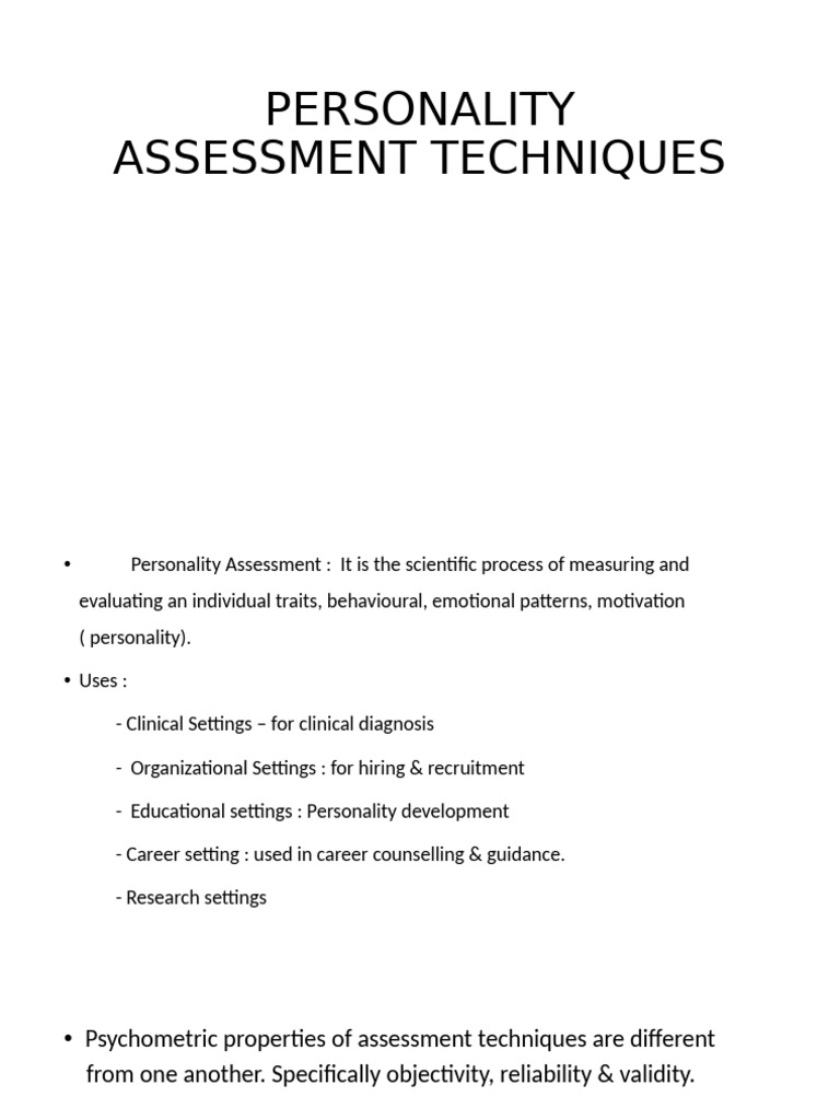 Personality Assessment Techniques | PDF | Self Report Study | Social ...