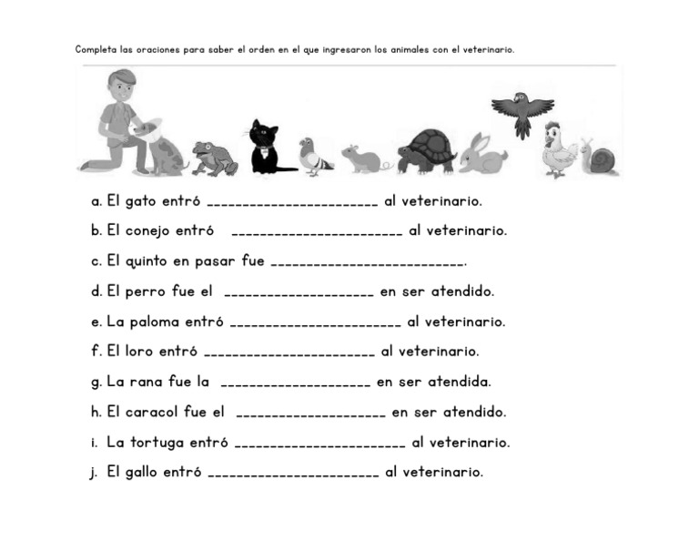 Hoja Números Ordinales. Animales | PDF