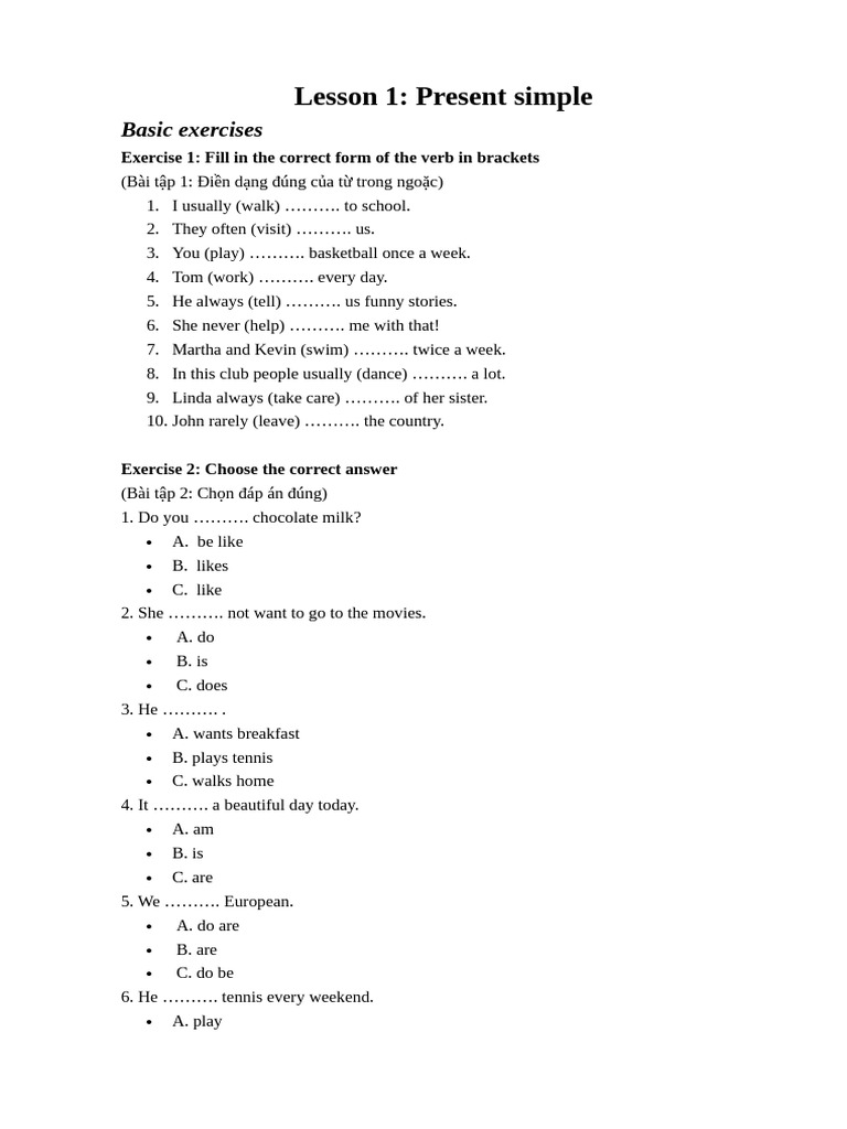 Lesson 1 - Present Simple (Exercises) | PDF