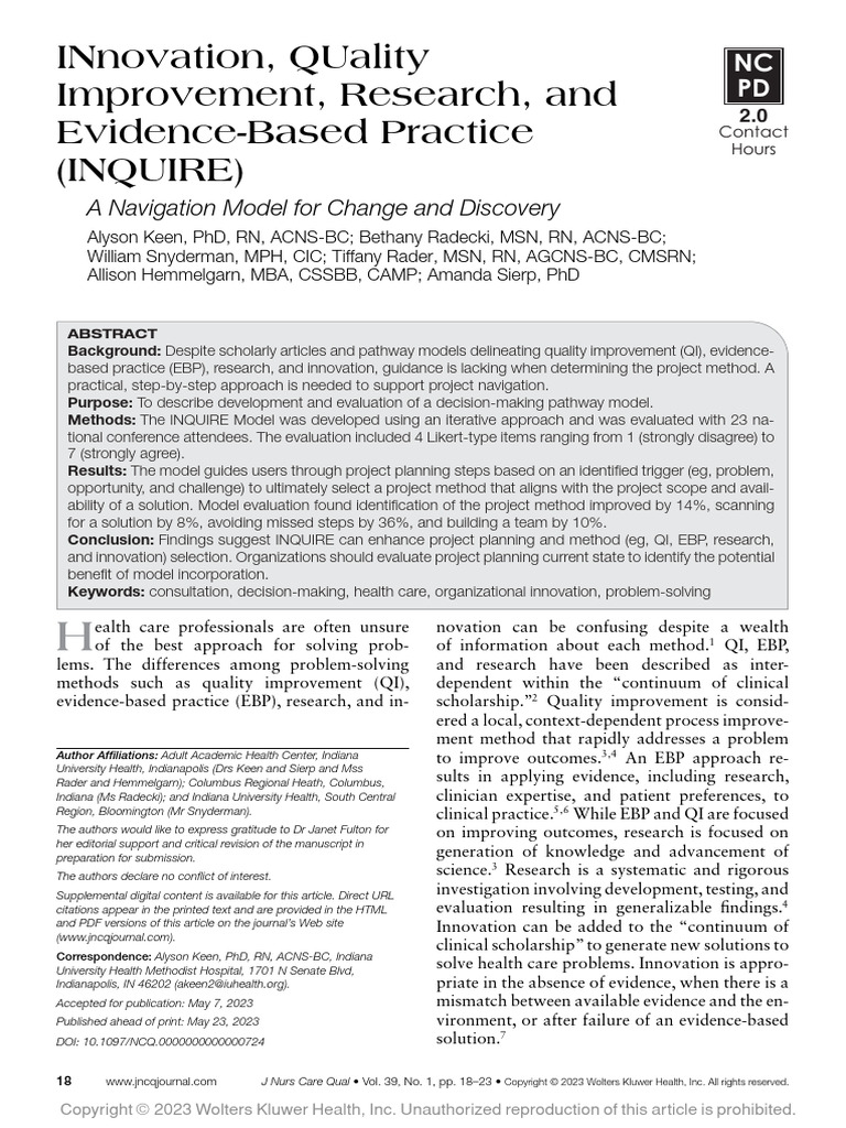 INnovation, QUality Improvement, Research, and Evidence-Based Practice ...
