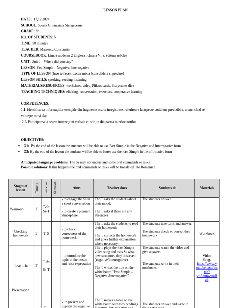 6th Grade English Lesson Plan | PDF | Lesson Plan | Cognition