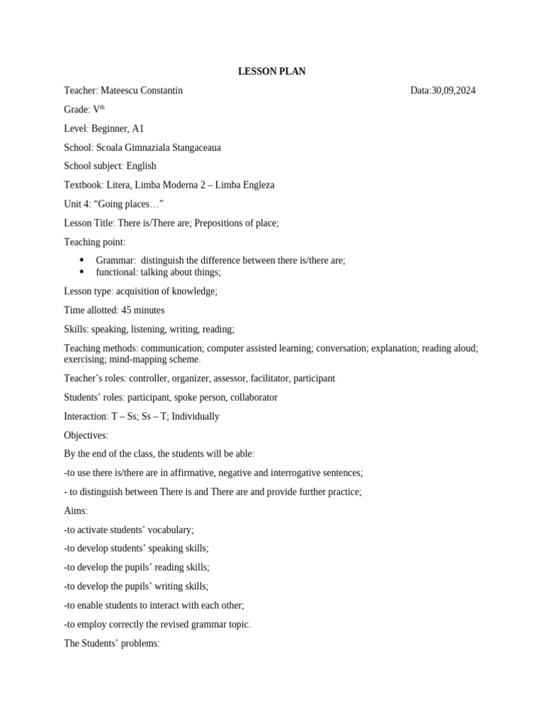 Lesson Plan Grammar 5th Grade | PDF | Lesson Plan | Teaching Method