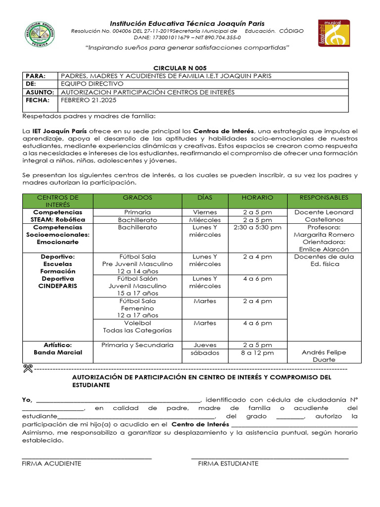 Circular N 005 Participación Centros Int 2025 | PDF | Educación primaria | Aprendizaje