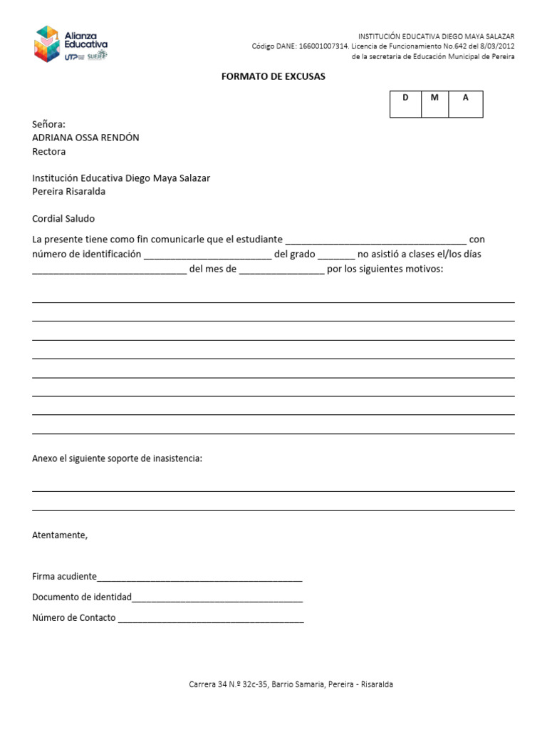 Formato de Excusa | PDF