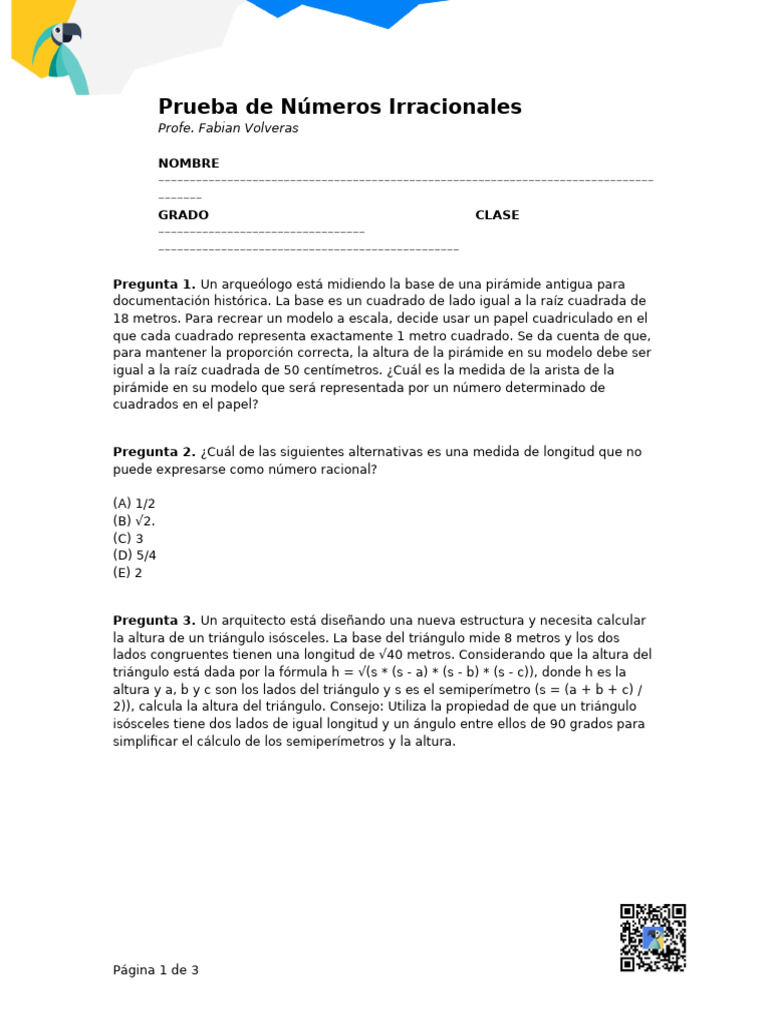 Prueba de Números Irracionales | PDF | Triángulo | Geometría euclidiana