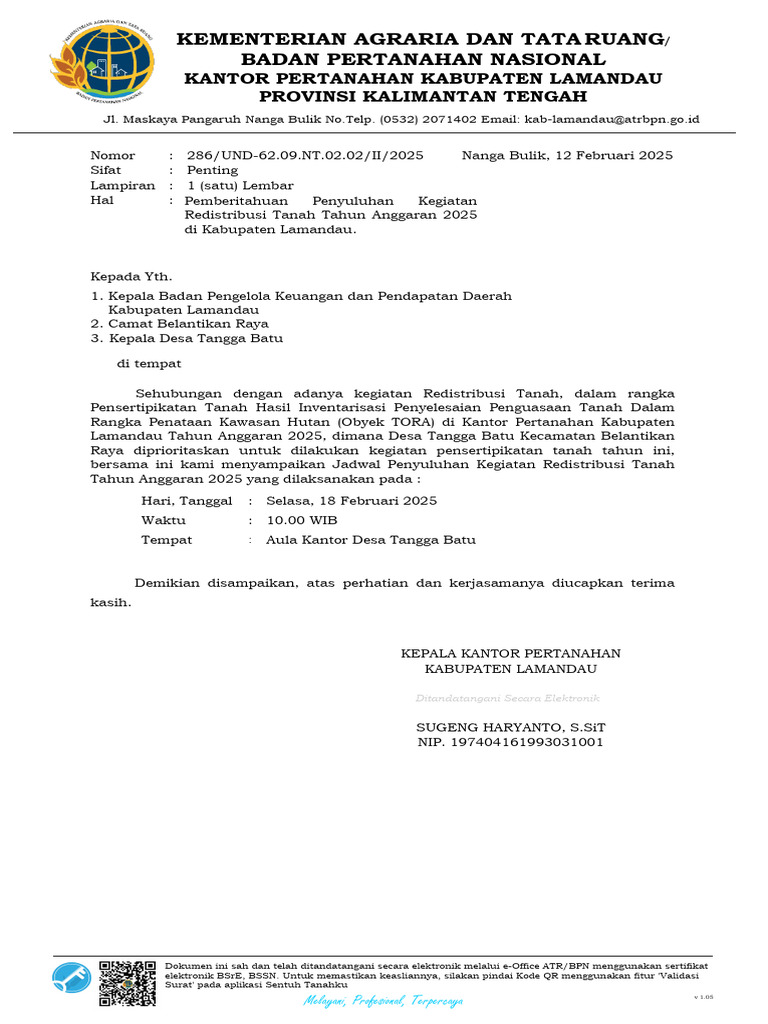 Pemberitahuan Penyuluhan Ds Tangga Batu | PDF