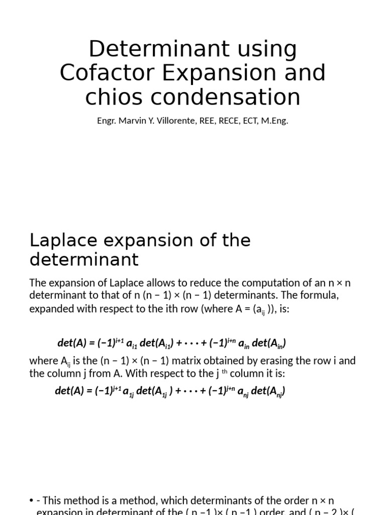 Determinant Using Cofactor Expansion Pdf