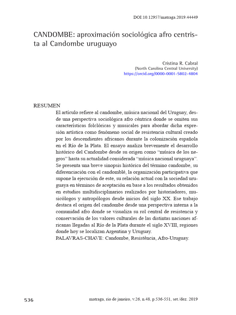 Candombe Aproximacion Sociologica Afro Centrista A | PDF | Uruguay | Bailes