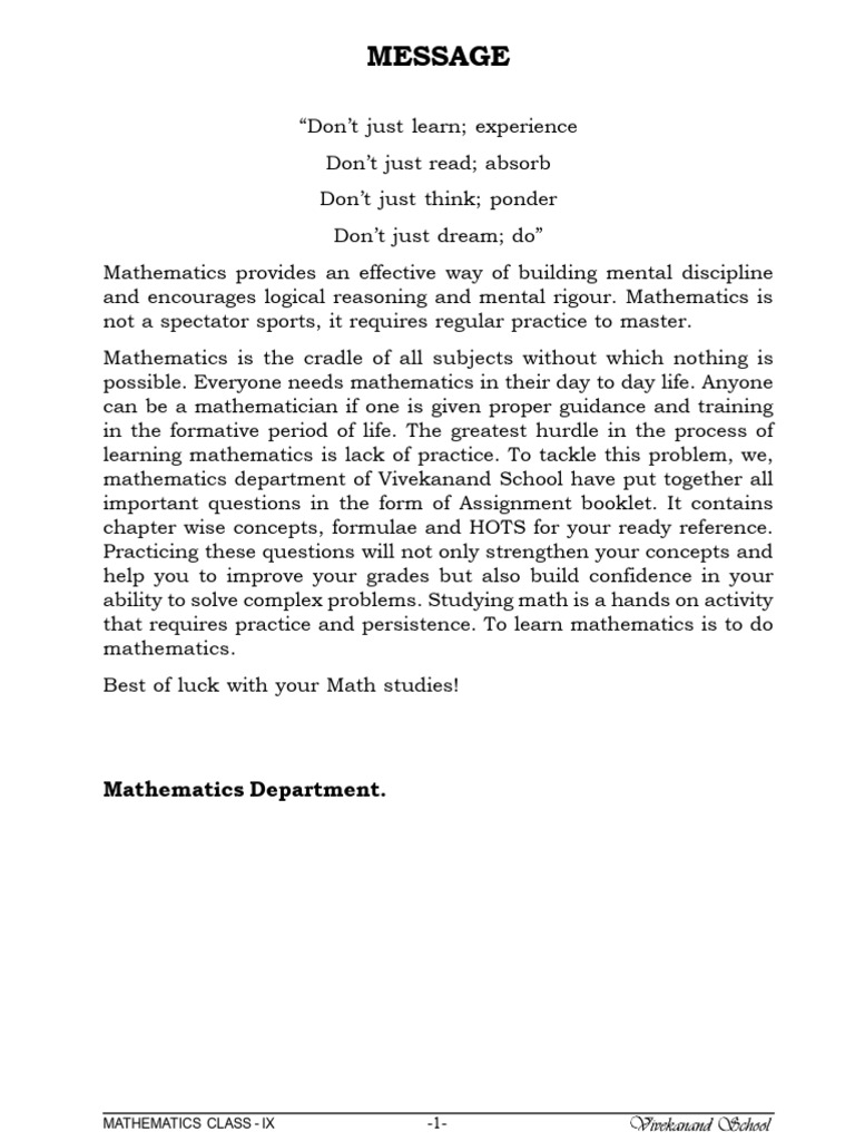 Class IX Math Assignment Booklet 2024-25 | PDF | Numbers | Rational Number