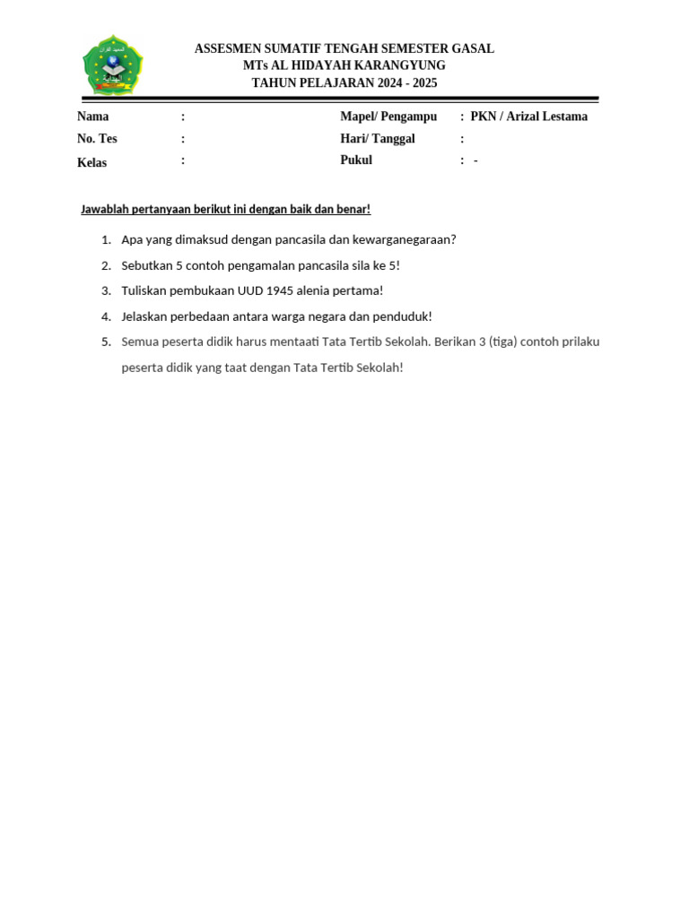 KOP ASESMEN MTS | PDF
