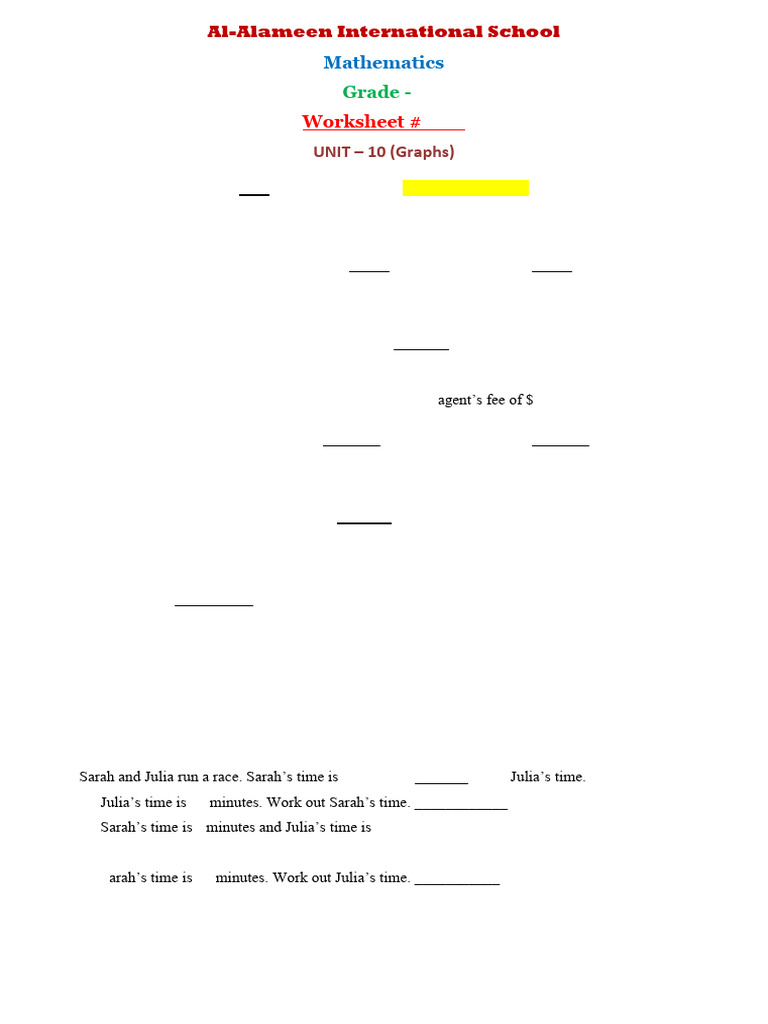 Grade 8 Math Worksheet on Graphs | PDF