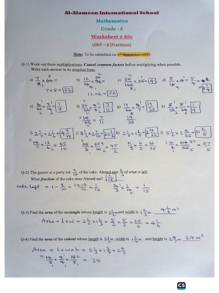G8 Worksheet 8b Unit-8 Answers | PDF