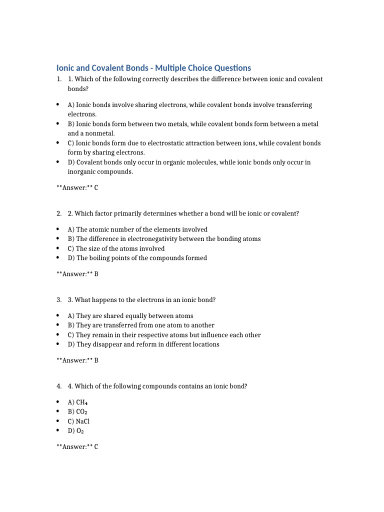 Chemistry Bonding Quiz | PDF | Ionic Bonding | Chemical Bond