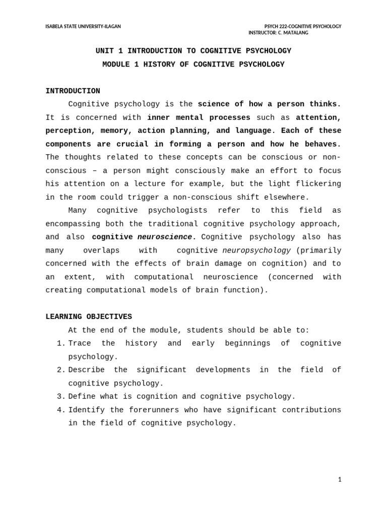 MODULE-1 | PDF | Psychology | Cognition