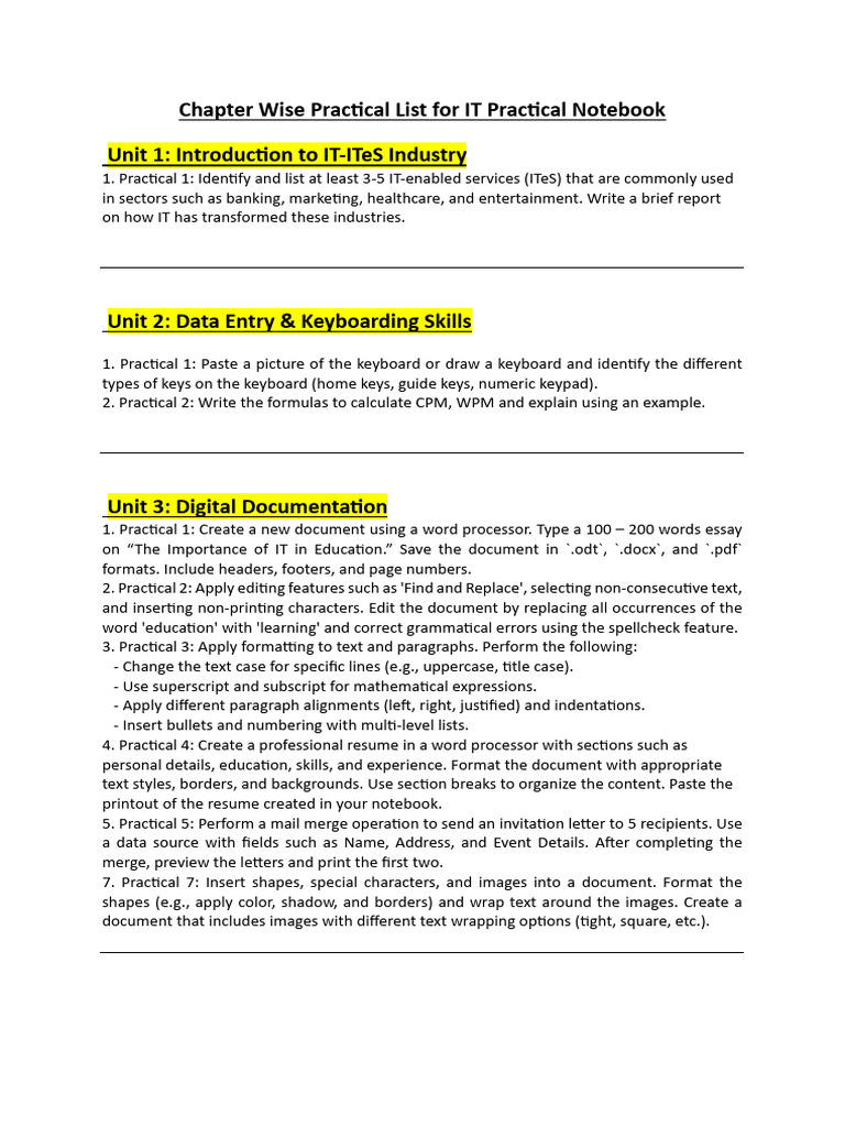 It Practical List Class 9 | PDF | Spreadsheet | Text