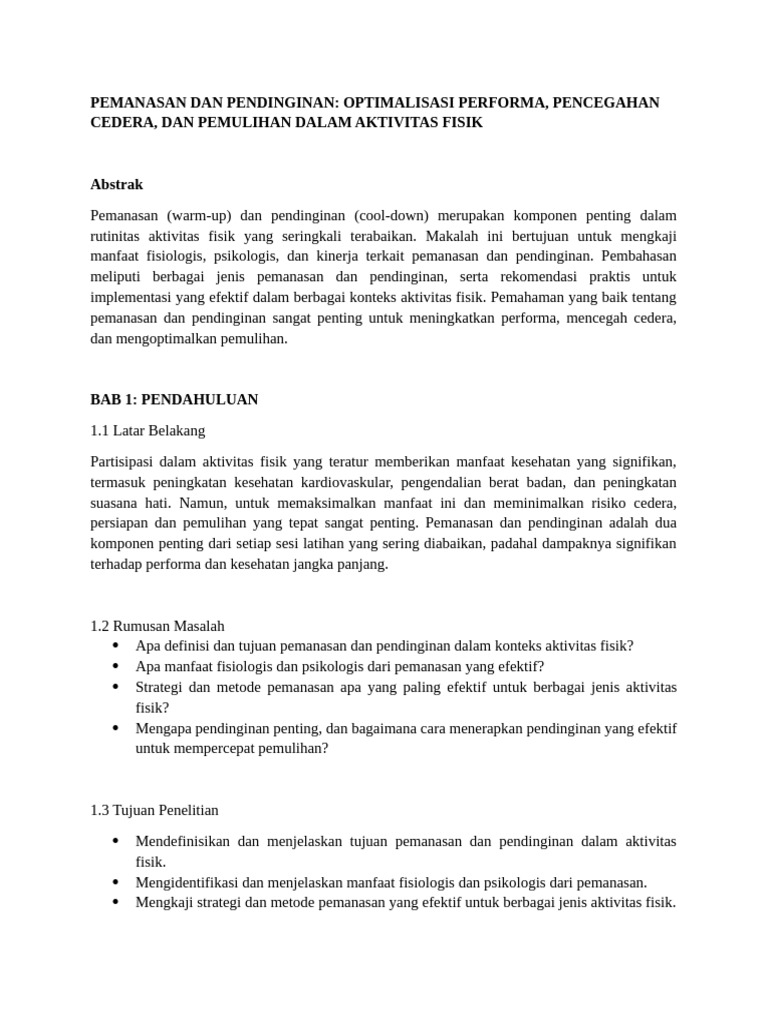 Pemanasan & Pendinginan: Optimalisasi Performa dan Pencegahan Cedera | PDF