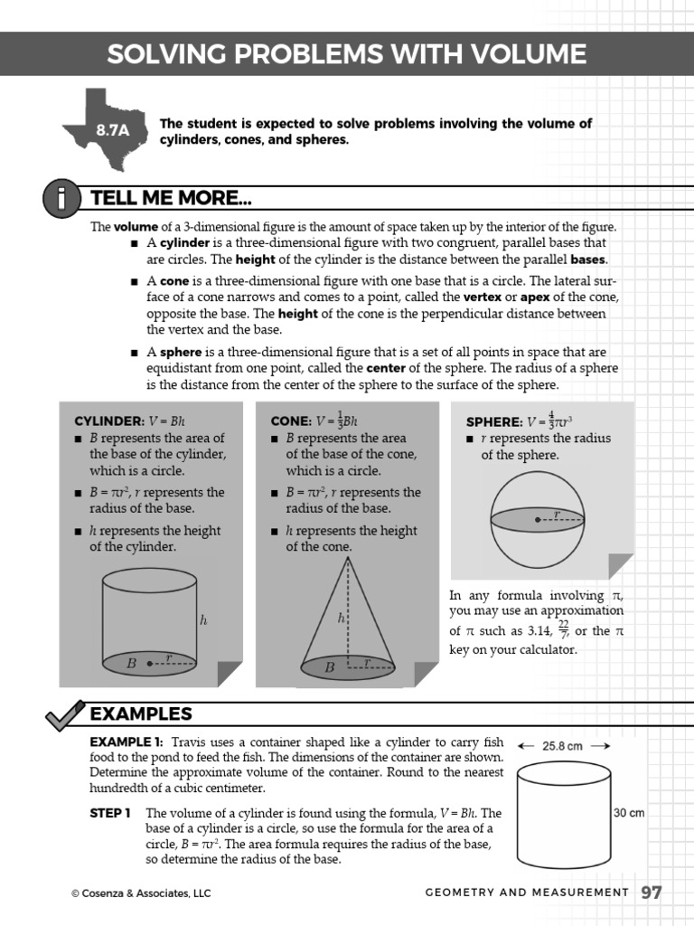 8.7A Solving Problems With Volume | PDF | Sphere | Area