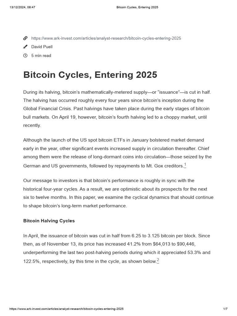 Bitcoin Cycles, Entering 2025 | PDF | Investing | Bitcoin