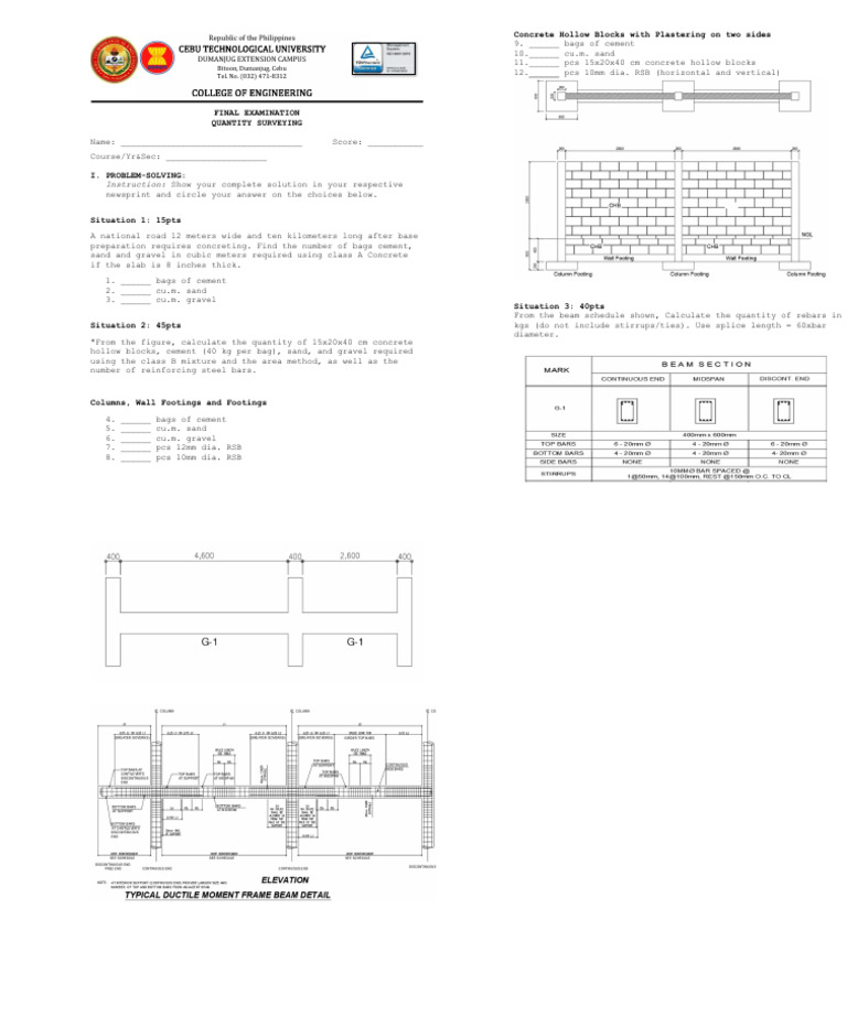 Quantity Surveying Final Exam | PDF