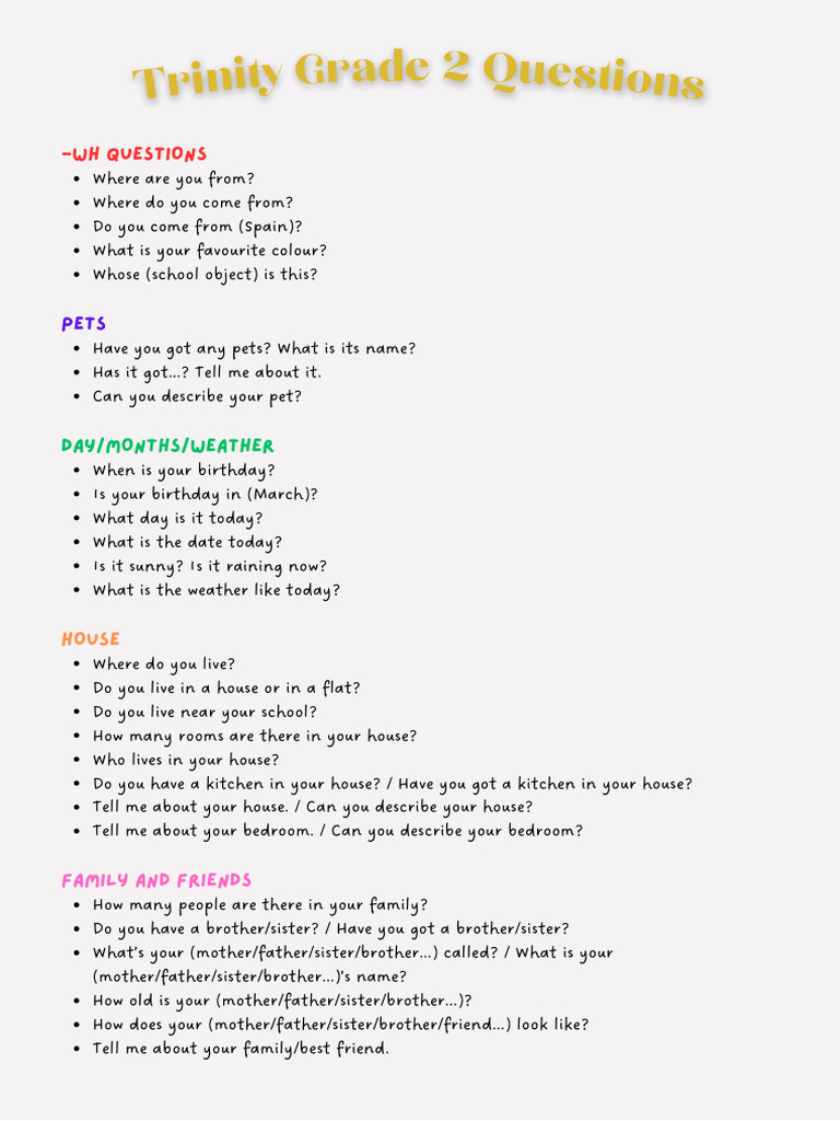 Trinity Grade 2 Questions | PDF