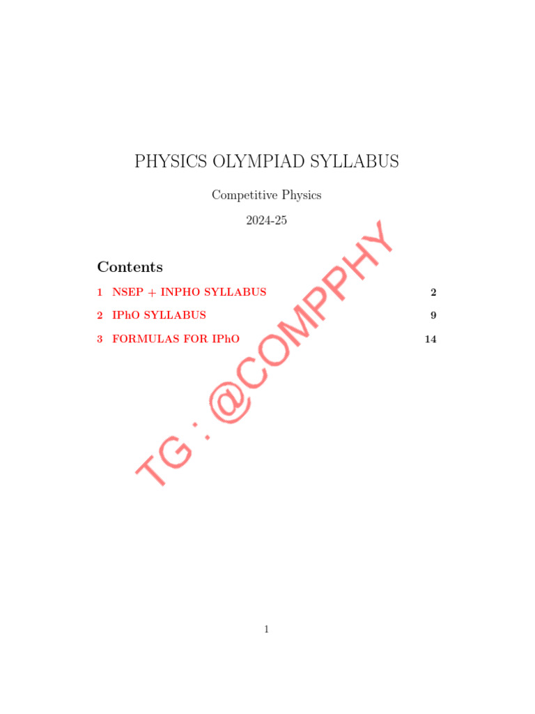 Physics Olympiad Syllabus 2024-25 | PDF | Magnetic Field | Optics