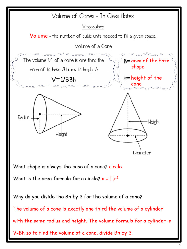 key_volume_of_cones_notes | PDF | Volume | Area