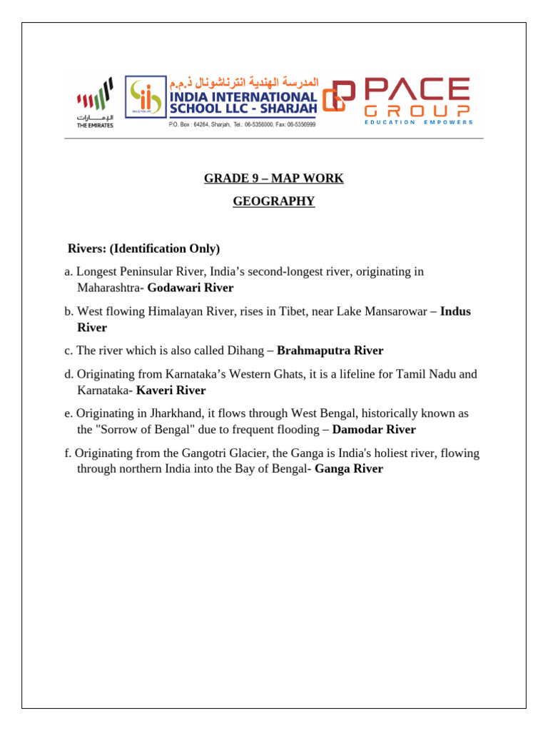 Grade 9 Geography: Major Indian Rivers | PDF