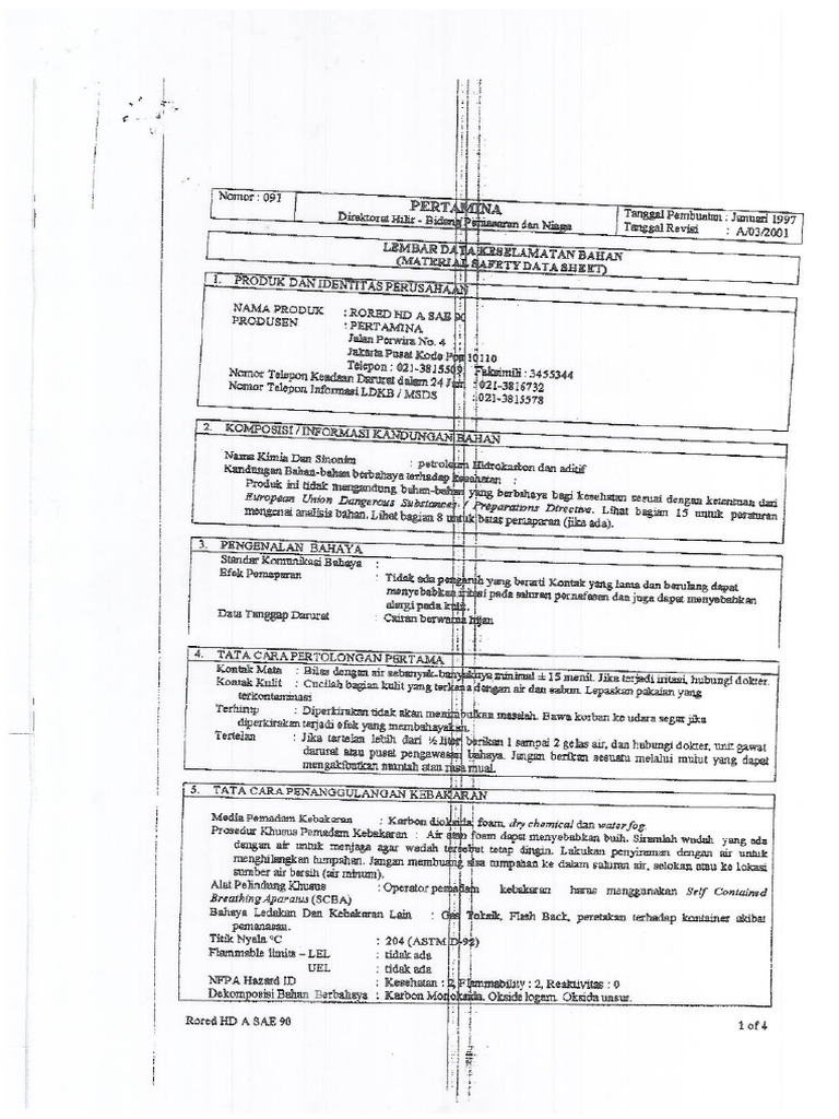 MSDS - Pertamina Rored HD A SAE 90 | PDF