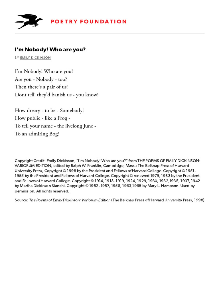Emily Dickinson's "I'm Nobody!" | PDF