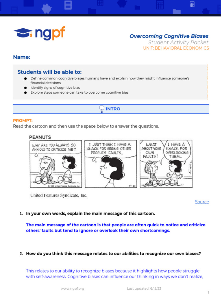 25 Overcoming Cognitive Biases Student Activity Packet 1 | PDF | Bias ...