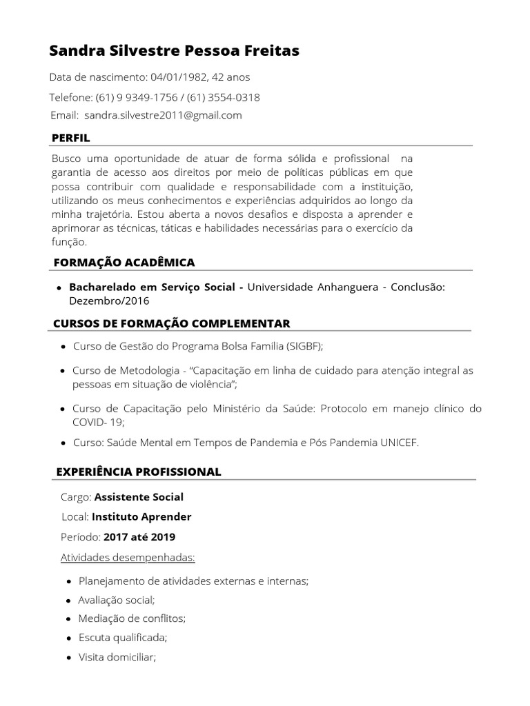 Currículo - Sandra Freitas | PDF