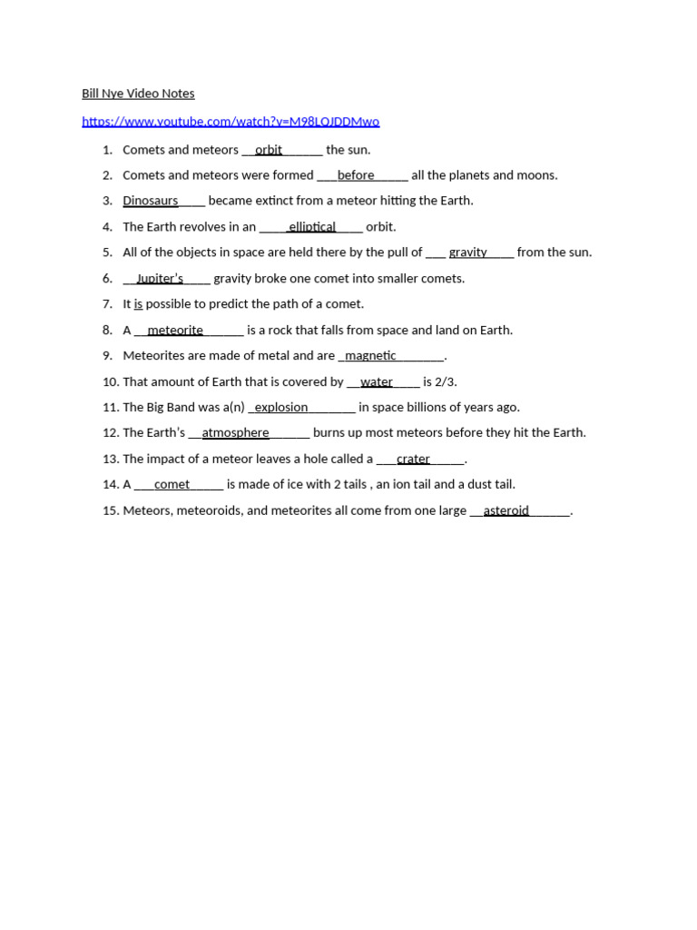 Lesson 24 Bill Nye The Science Guy S5E15 Comets and Meteors - Video ...