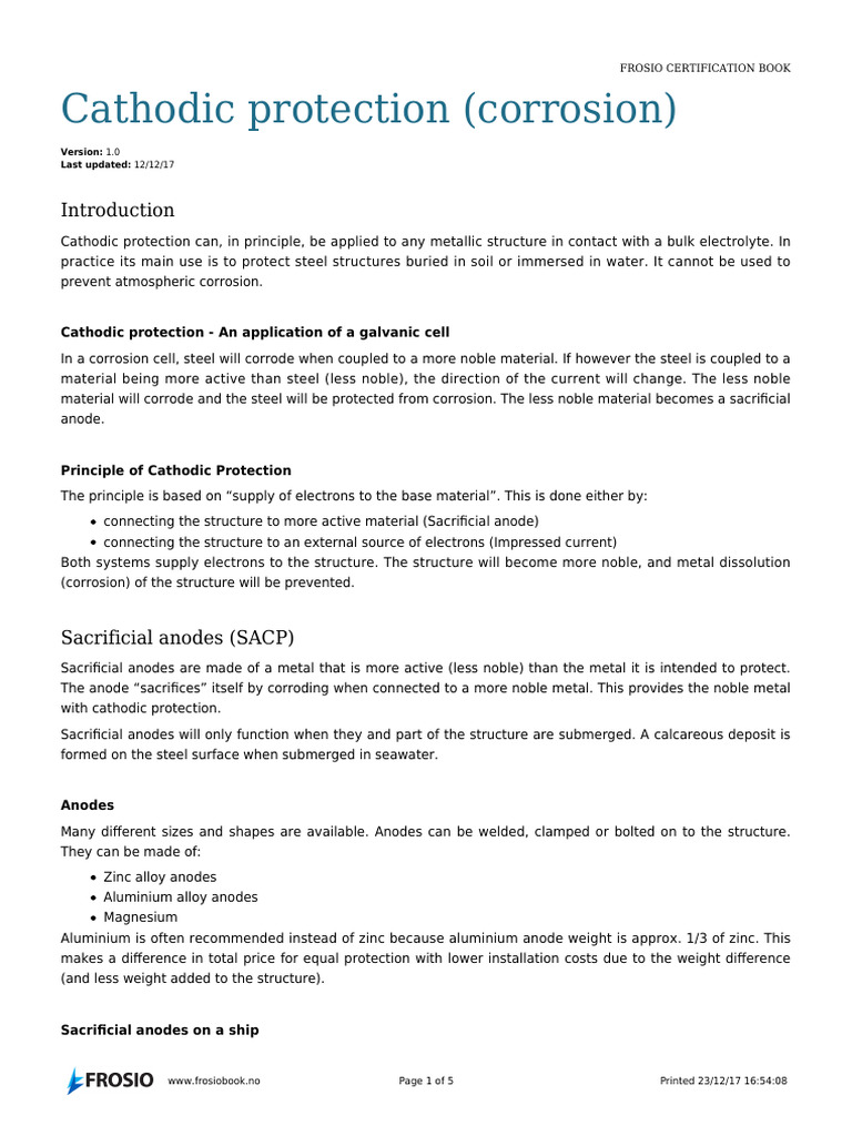 Frosio - Cathodic Protection (Corrosion) | PDF | Corrosion | Anode