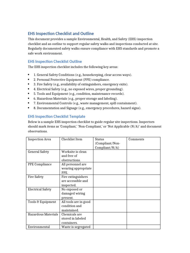 EHS Inspection Checklist and Outline | PDF