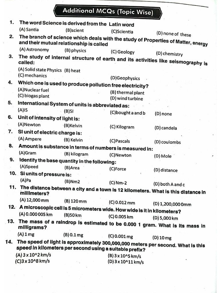9 Physics (NBF) Chap#01to 05 Mcqs | PDF