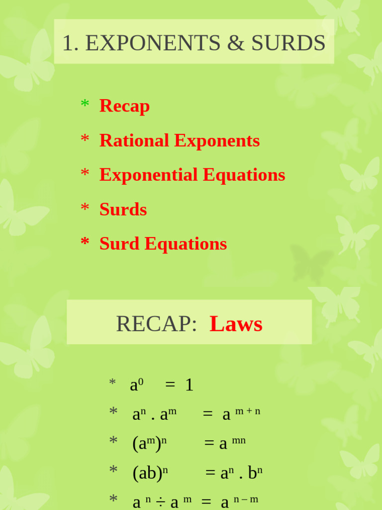 Grade 11 - Exponents and Surds CAPS | PDF | Exponentiation ...
