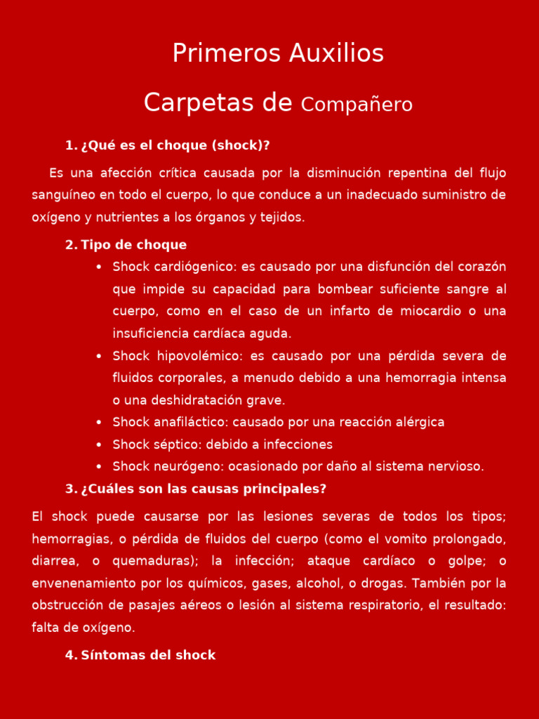 Primeros Auxilios Compañero | PDF | Choque (circulatorio) | Herida