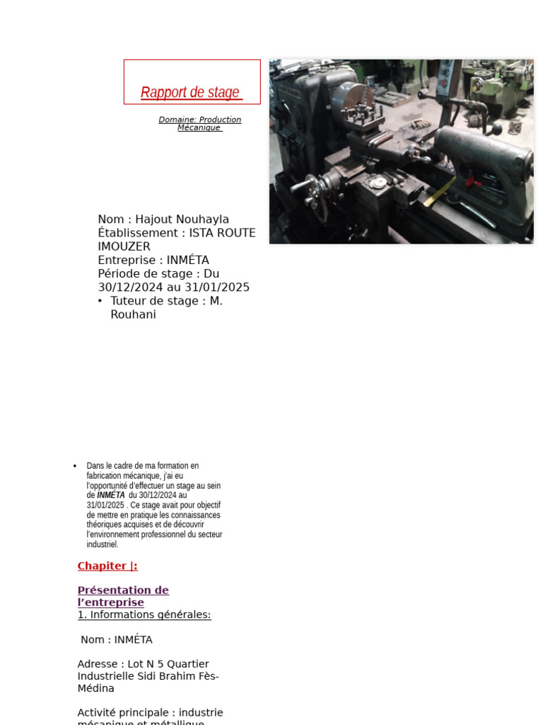 Rapport de Stage 1 | PDF | Usinage | Soudage