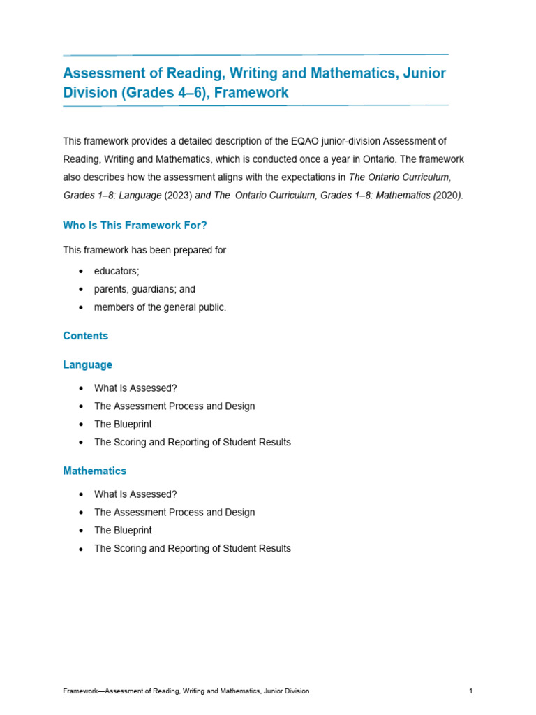 Framework Grade6 Assessment | PDF | Reading Comprehension | Multiplication