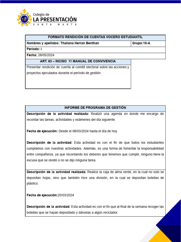 FORMATO RENDICIÓN DE CUENTAS VOCERO.docx | PDF