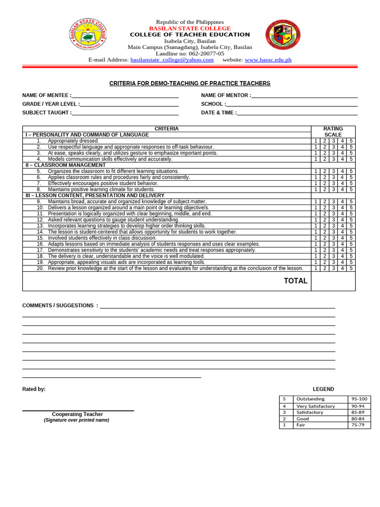 Demo Teaching Rating Scale 2 | PDF | Teachers | Mentorship